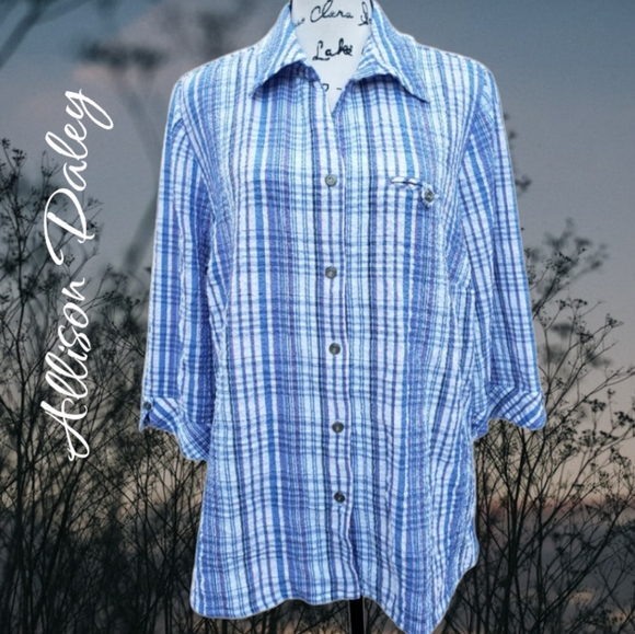 Allison Daley | Tops | Allison Daley Blue White Checkered Blouse | Poshmark
